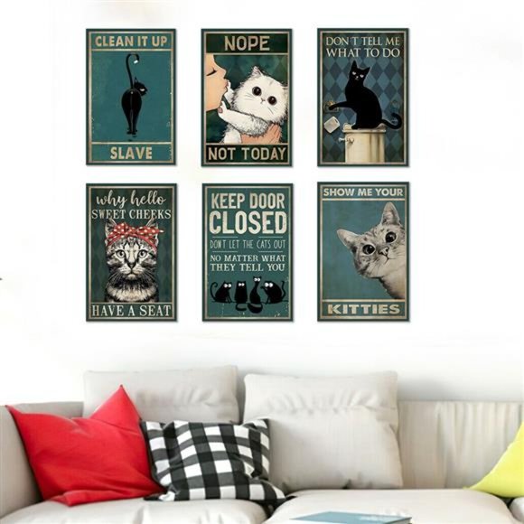 Art | Funny Cat Posters Feline Humor Wall Art Decor Set Of 6 Prints ...